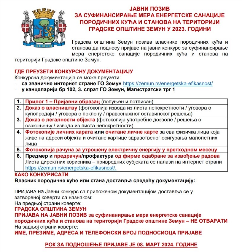 ROK ZA PRIJAVU ZA SUFINANSIRANjE MERA ENERGETSKE SANACIJE PRODUŽEN DO 8 ...