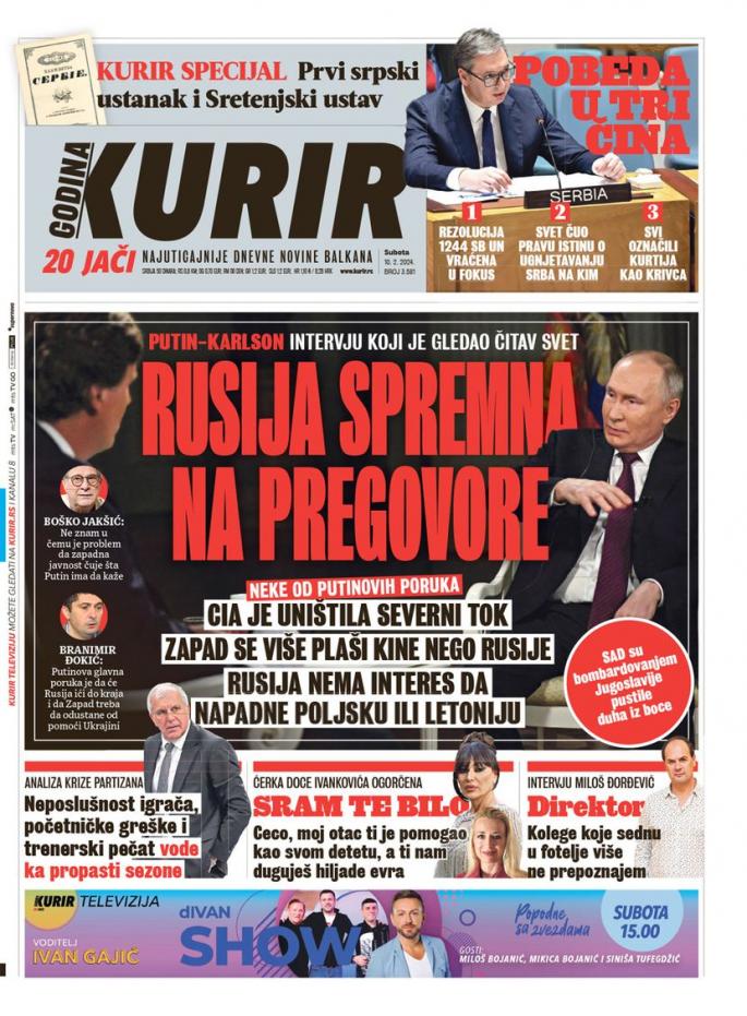 Prelistavanje dnevnih novina za 10. februar 2024. godine