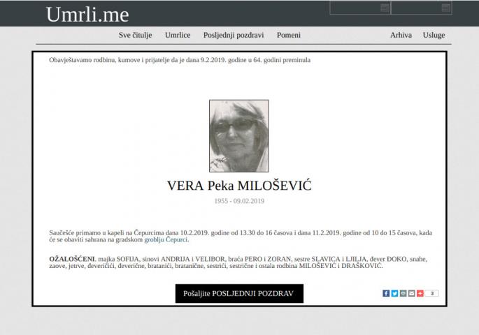 TUGA U GLUMČEVOJ PORODICI: Andriji Miloševiću umrla majka