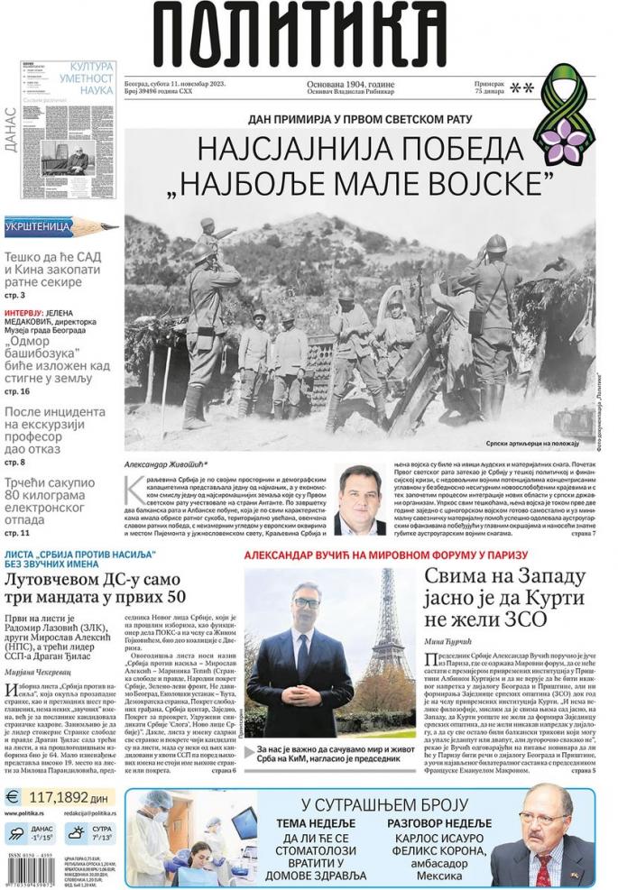 Prelistavanje dnevnih novina za 11. novembar 2023. godine