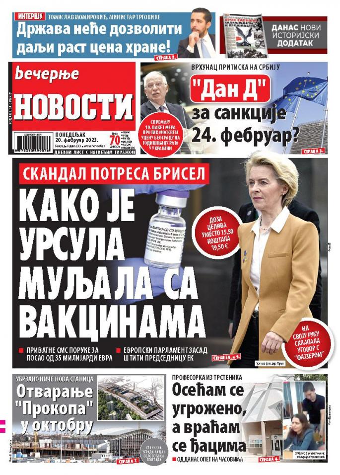 Prelistavanje dnevnih novina za 20. februar 2023. godine