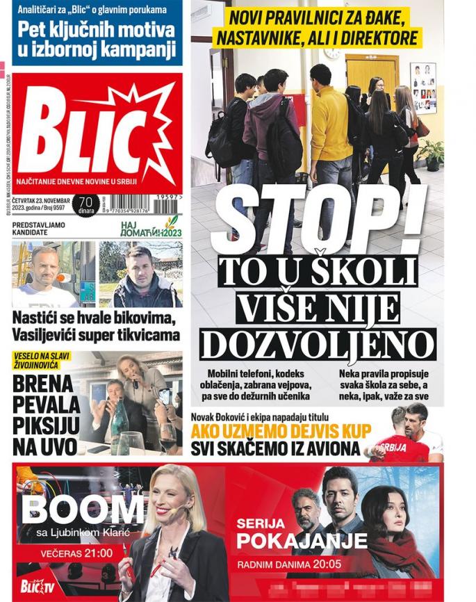 Prelistavanje dnevnih novina za 23. novembar 2023. godine