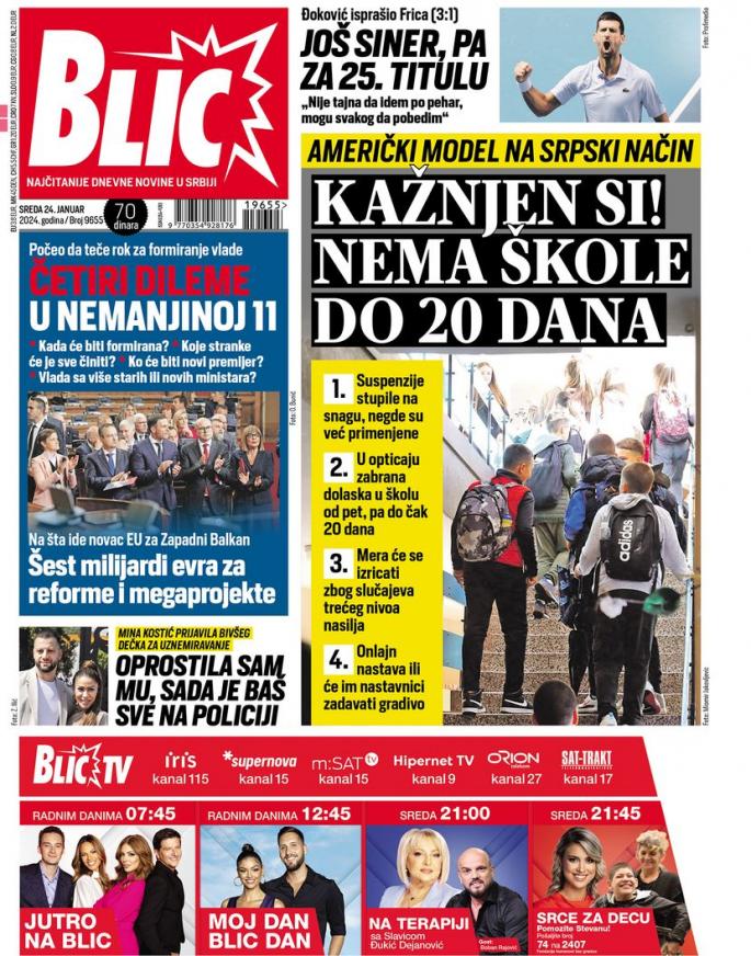 Naslovne strane dnevnih novina za 24. januar 2024.