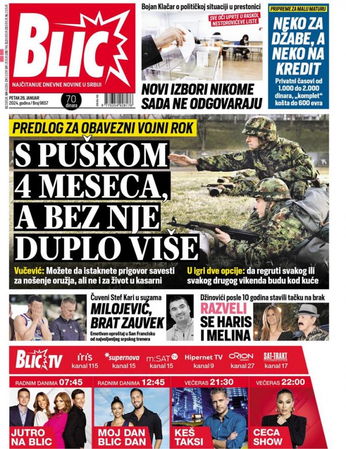 Naslovne strane dnevnih novina za 27. januar 2024.