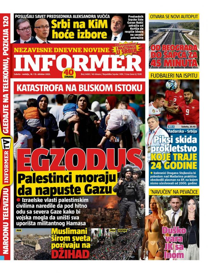 Prelistavanje dnevnih novina za 14. oktobar 2023. godine