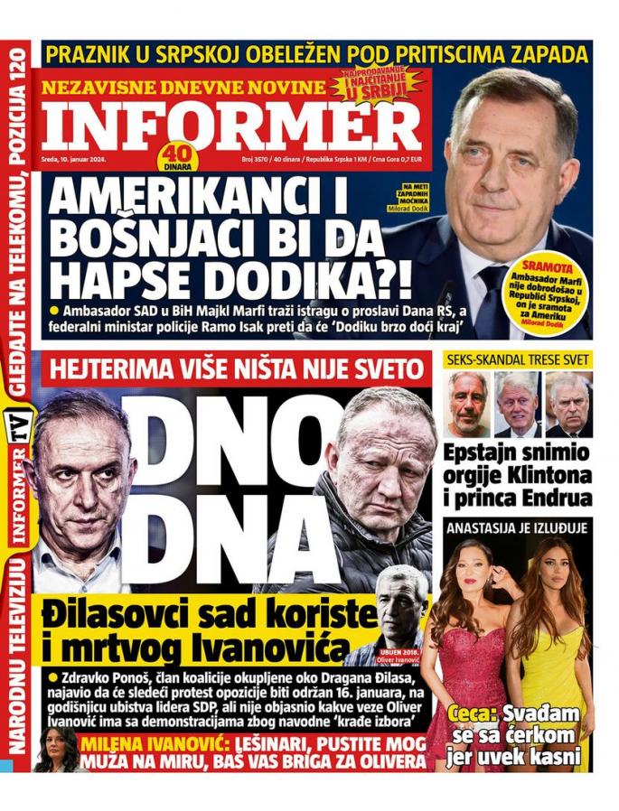 Naslovne strane dnevnih novina za 10. januar 2024.