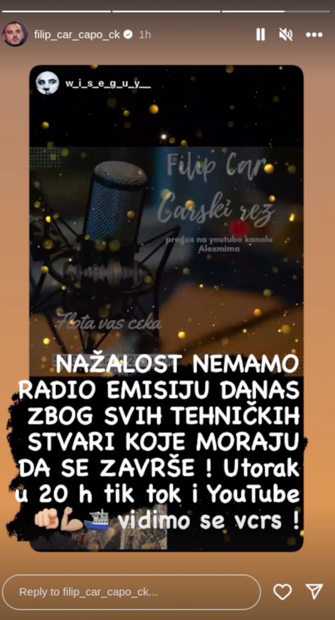 Filip Car otkazao radio emisiju
