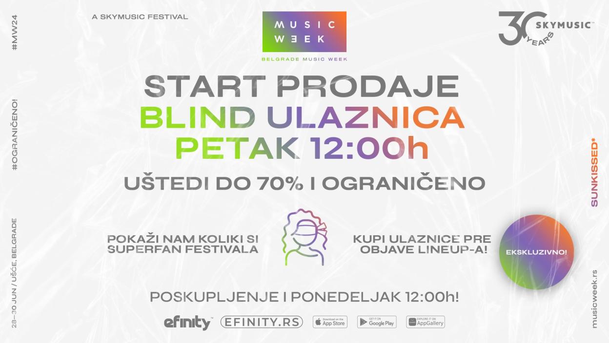 Belgrade Music Week od 28. do 30 juna na Ušću, BLIND ulaznice sa 70% ...